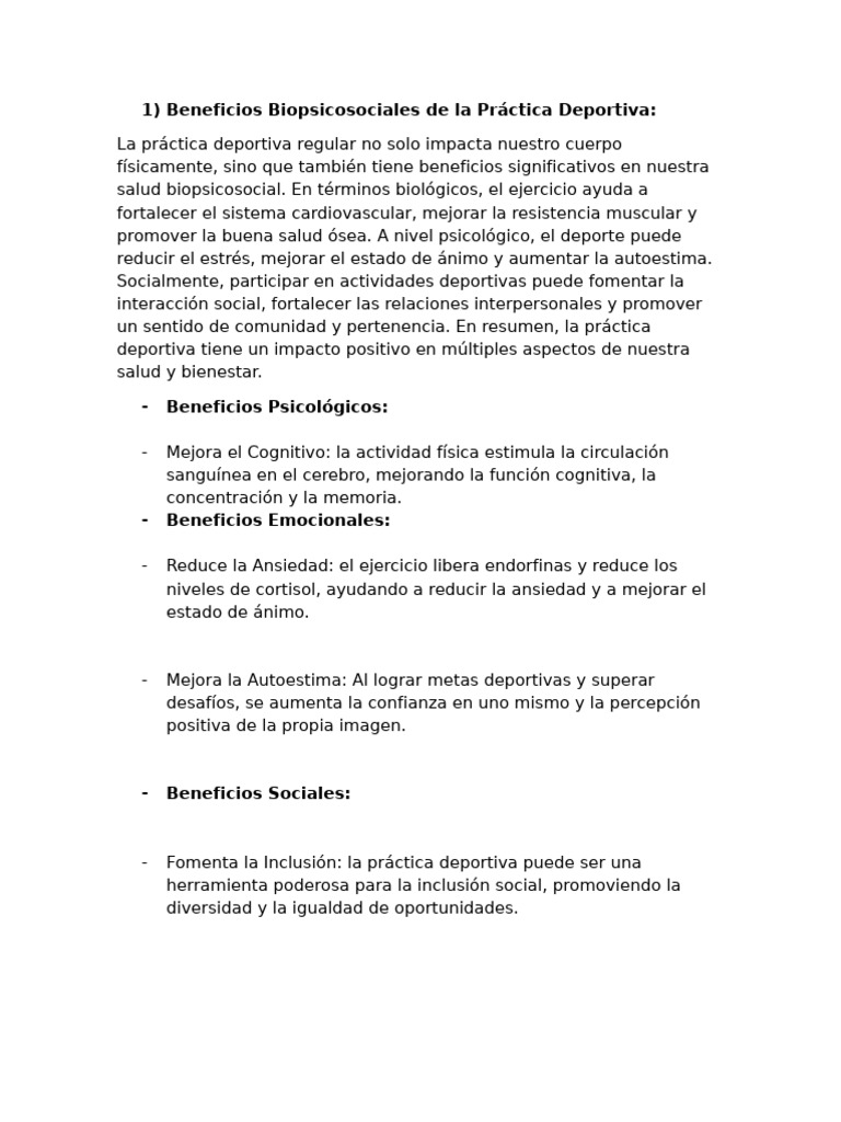 Beneficios de la Práctica Deportiva | PDF | Sicología