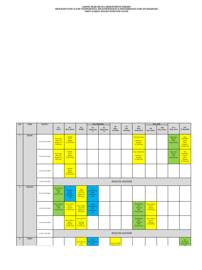 JADWAL PRAKTIKUM LABORATORIUM TERPADU New | PDF