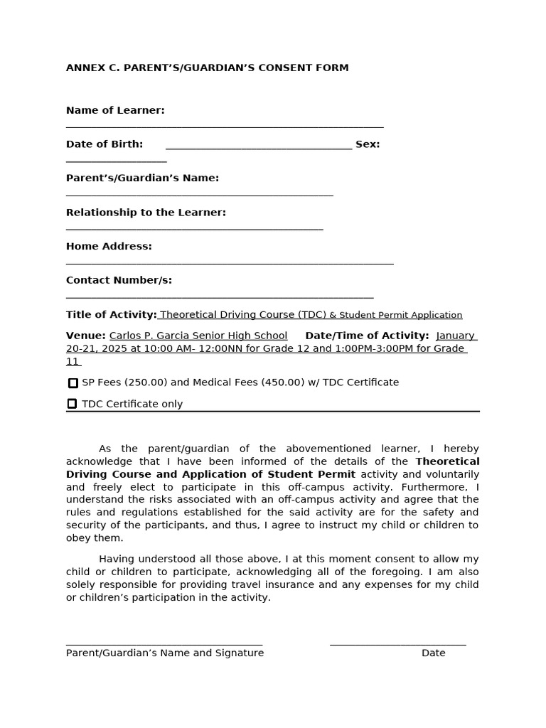 Driving Course Consent Form | PDF