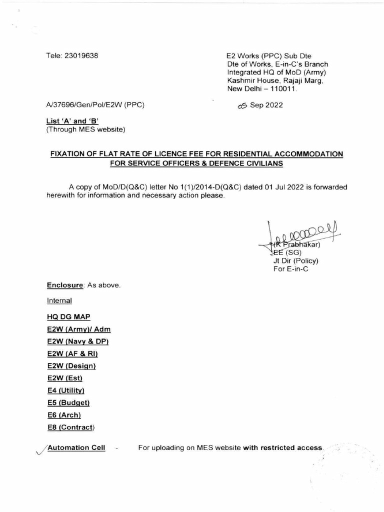 Revised Licence Fees for Govt Accommodation | PDF | Telecommunications ...