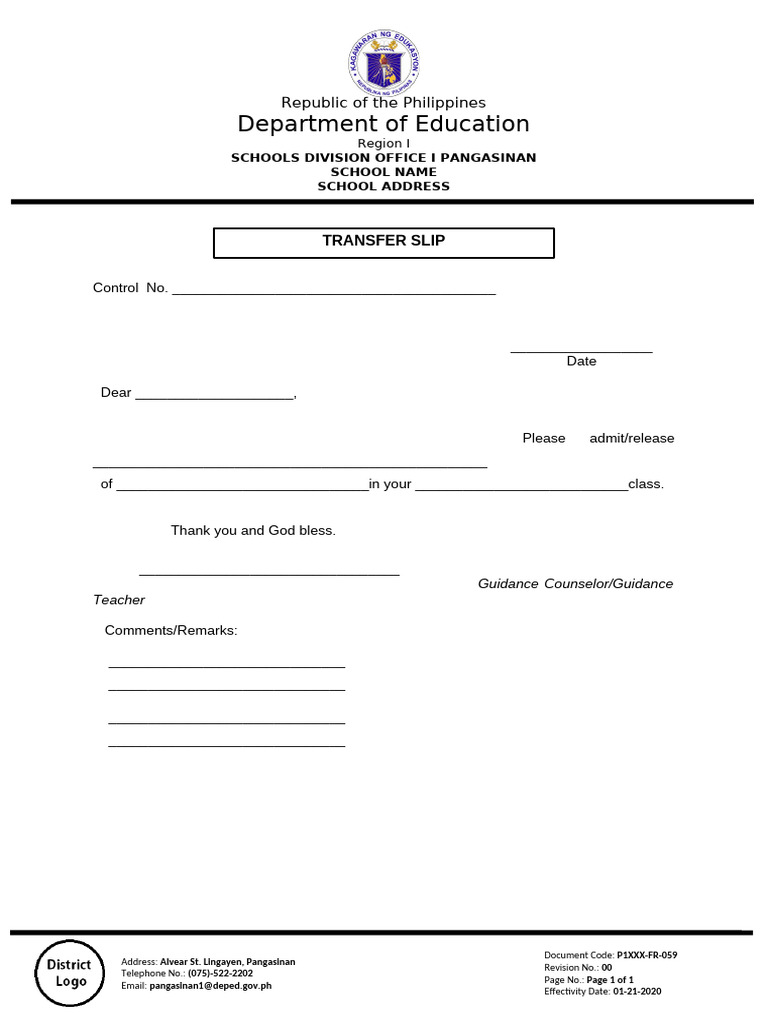 Transfer Slip | PDF