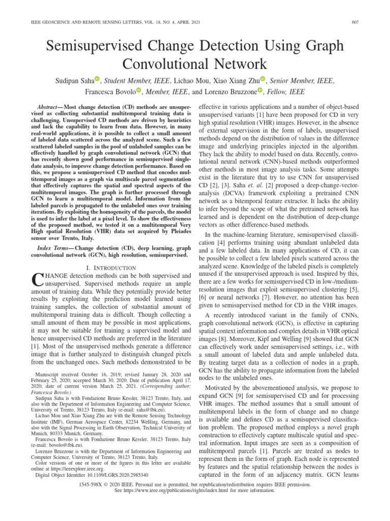 Semisupervised Change Detection Using Graph Convolutional Network | PDF | Image Segmentation ...