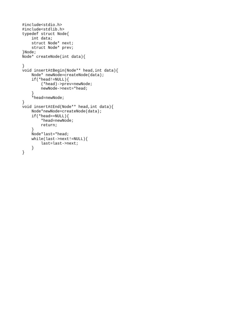 Doubly Linked List in C Code | PDF