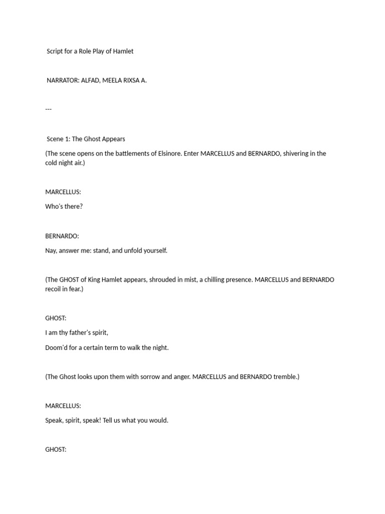 Script For A Role Play of Hamlet | PDF | Hamlet | Shakespearean Tragedies