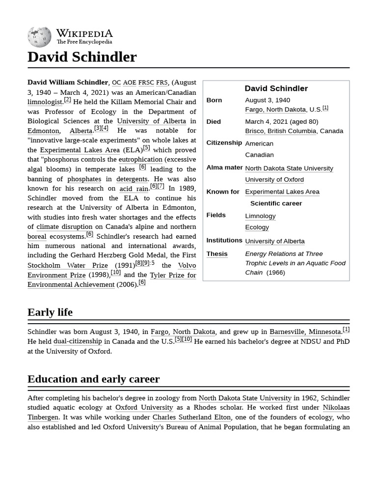 David_Schindler | PDF | Earth Sciences | Environmental Science