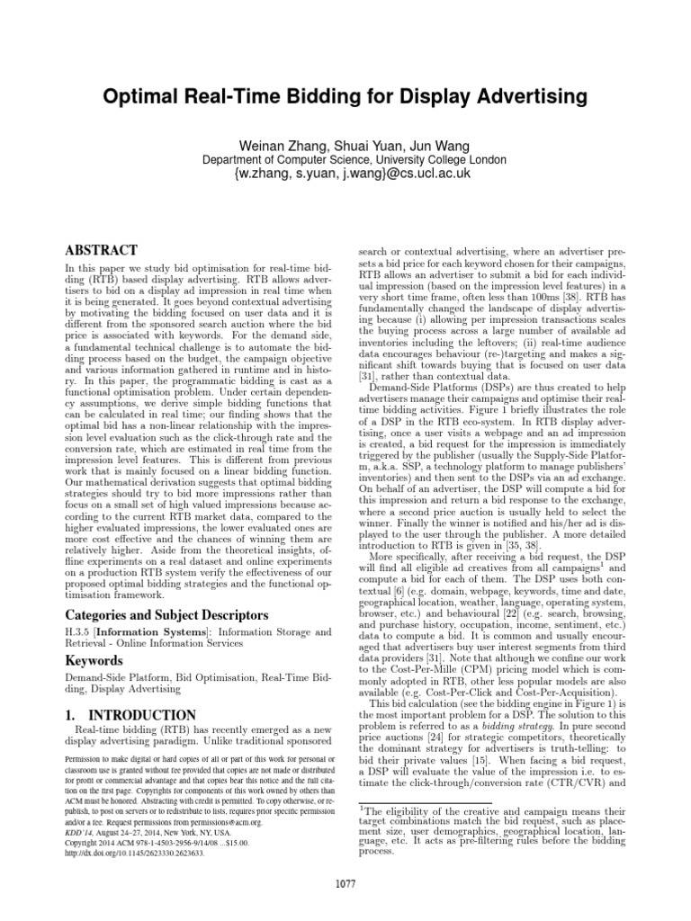 Optimal Real-Time Bidding For Display Advertising | PDF | Mathematical ...