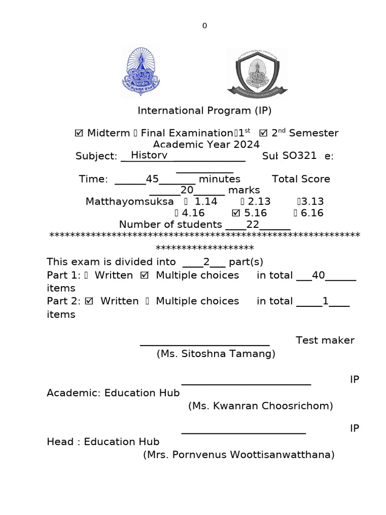History Midterm Exam SO32104 2024 | PDF | Treaty Of Versailles | World ...