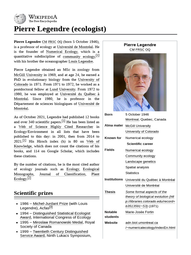 Pierre_Legendre_(ecologist) | PDF | Science