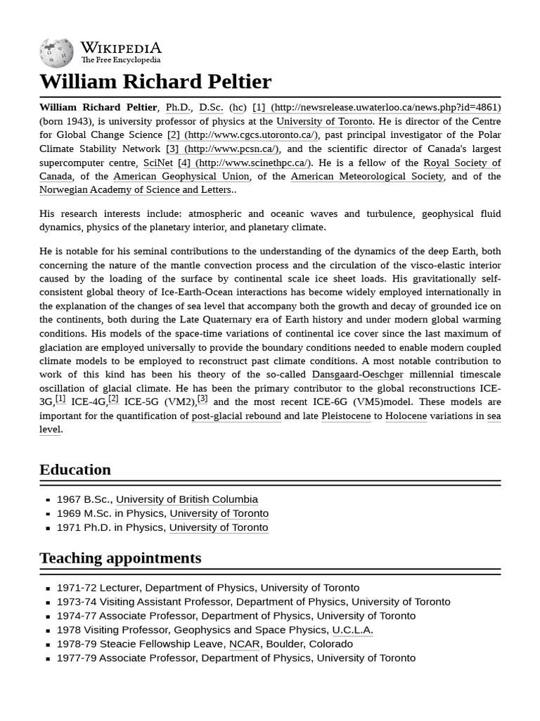 William Richard Peltier | PDF | Earth Sciences | Physical Geography