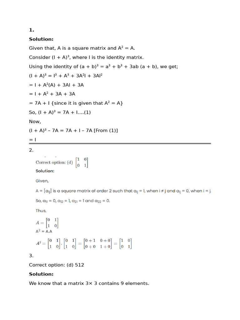 Matrices Answer | PDF