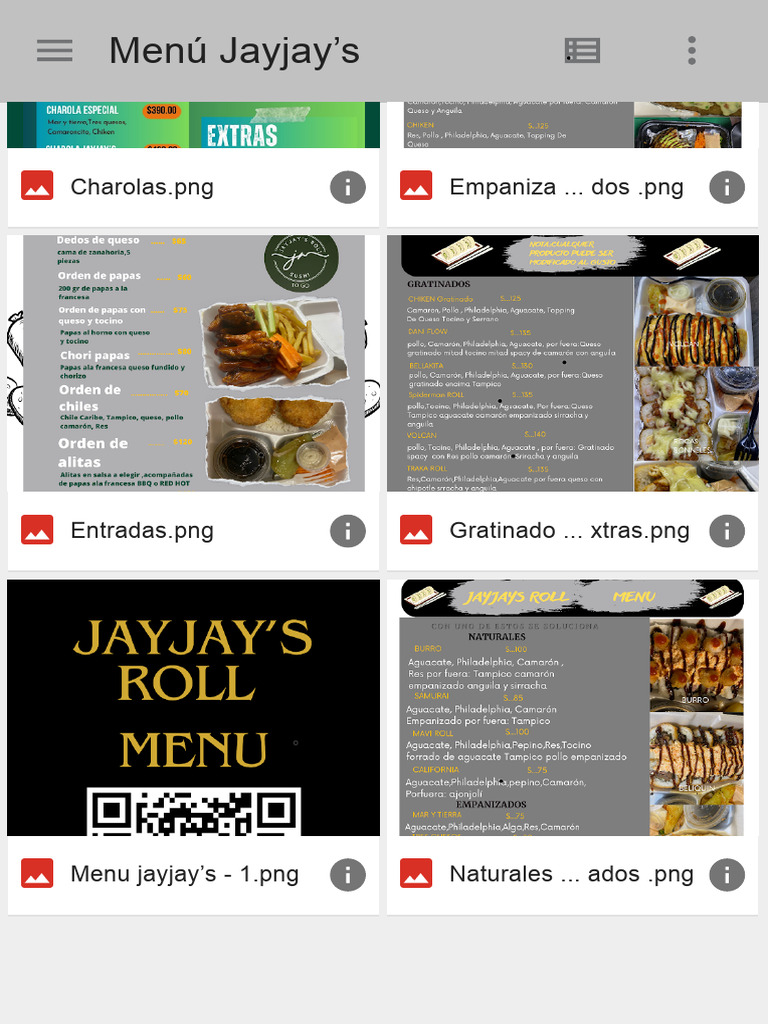 Menú Jayjay's - Google Drive | PDF