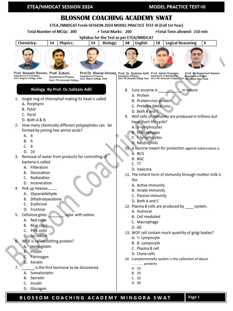 Blossom Test Iii 2024 | PDF | Waves | Chemical Reactions