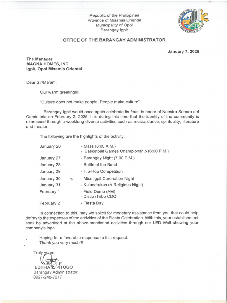 Brgy. Igpit - Solicitation Letter | PDF