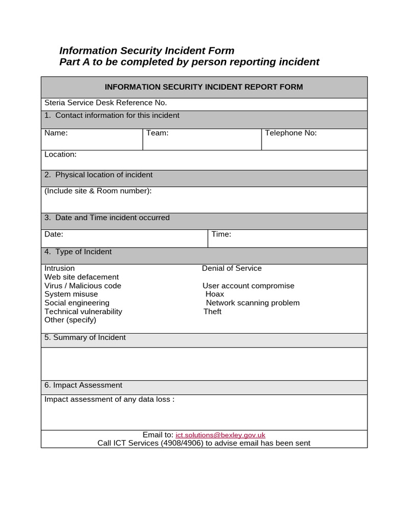 Information Security Incident Form | PDF