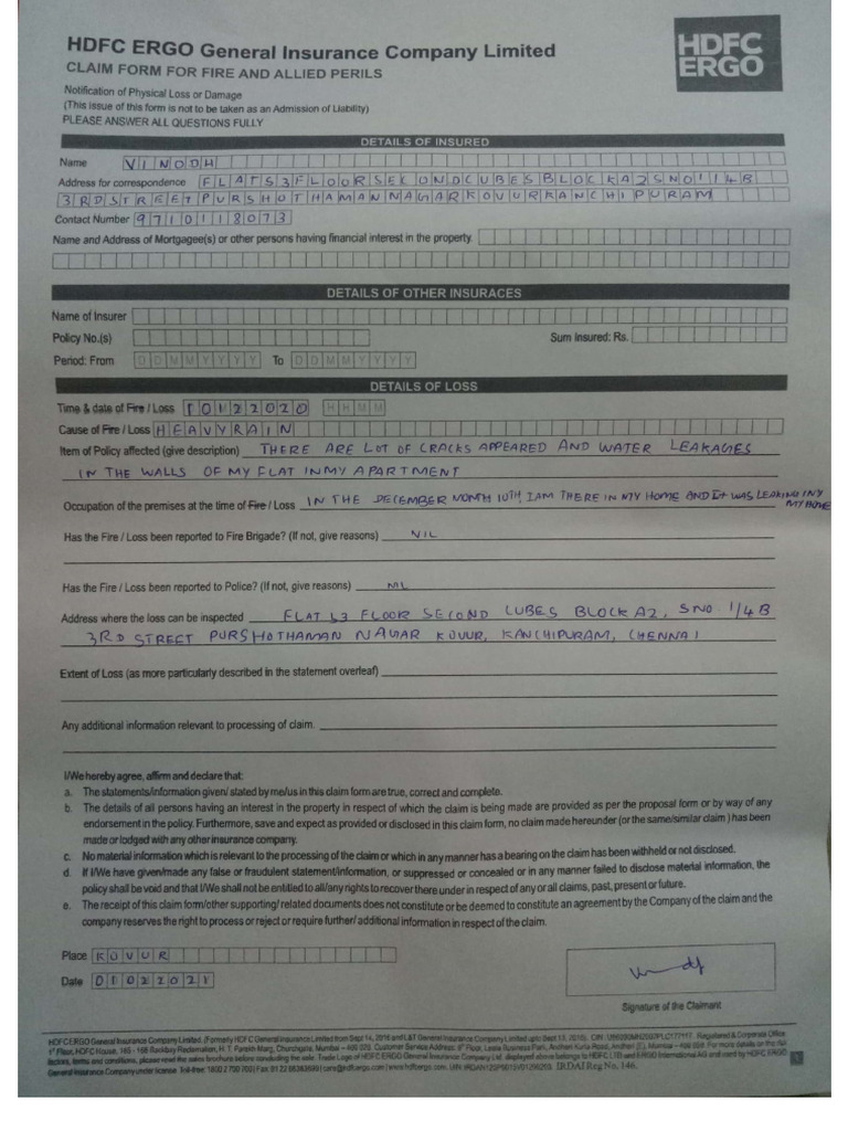 Claim form-HDFC ERGO | PDF