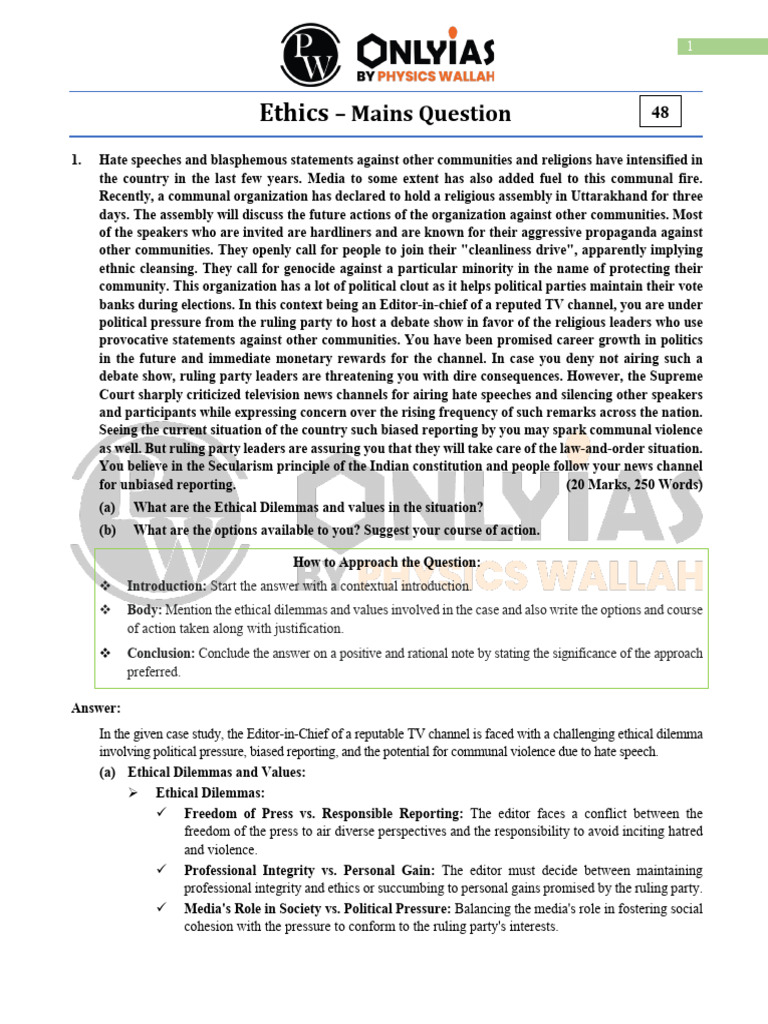 Model - Answer (Ethics, Integrity and Aptitude DMP 48) | PDF | Hatred ...