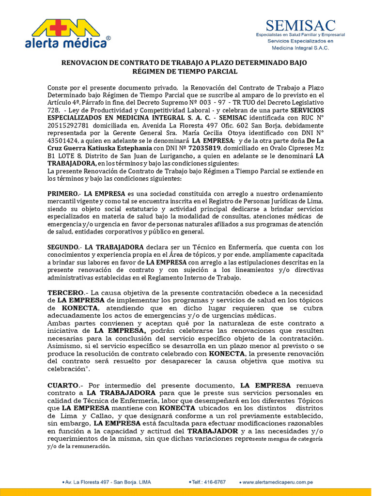 Renovacion de Contrato Part - Tec de La Cruz Guerra Katiuska Ene25 A ...