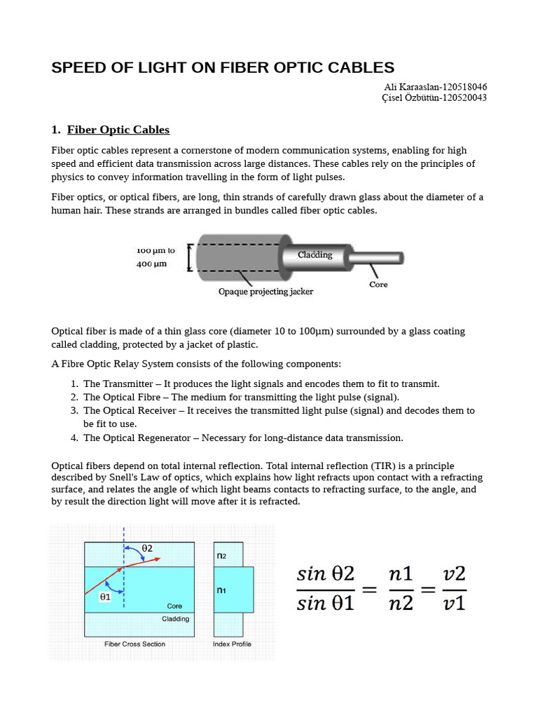 Speed of Light in Fiber Optics | PDF | Optical Fiber | Optics