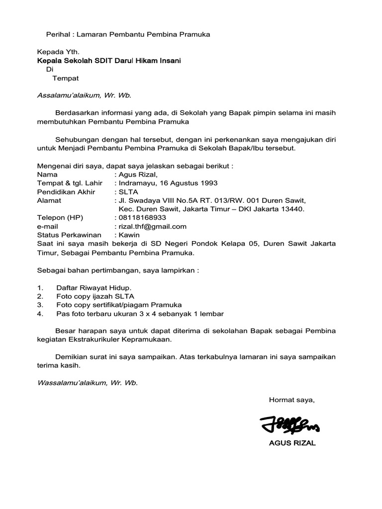 CV Agus Rizal - PRAMUKA | PDF