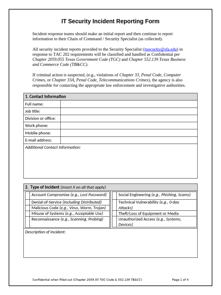 Sfa Incident Report Template | PDF | Security | Computer Security