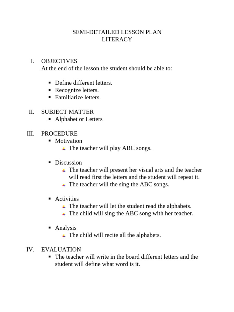 Semi-Detailed Lesson Plans for Literacy & Numeracy | PDF | Teachers ...