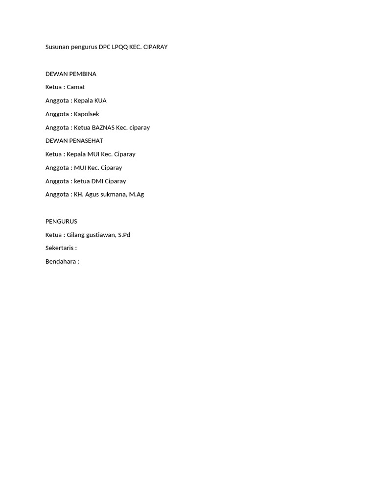 Susunan Pengurus DPC LPQQ KEC | PDF