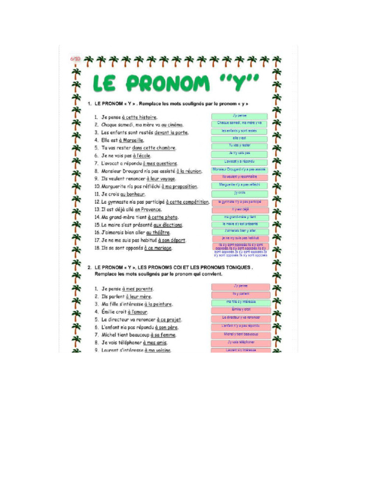 Le Pronom Y | PDF