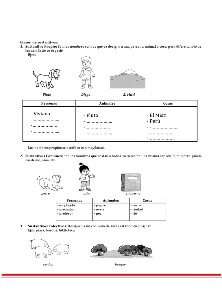 clases de sustantivos FICHA | PDF | Sustantivo