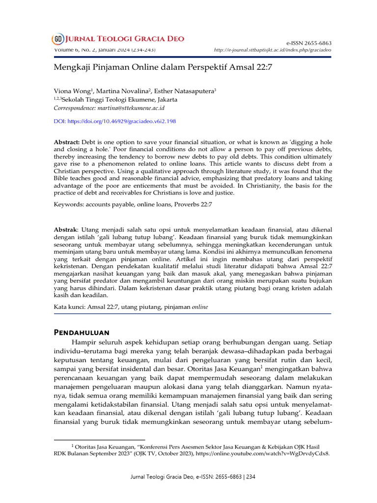 Saya Mengkaji Pinjaman Online Dalam Perspektif Amsal 22 | PDF