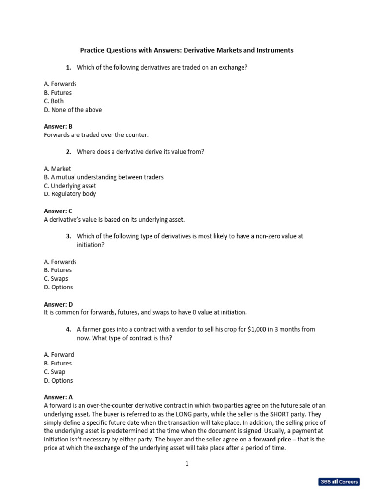 Derivative Markets Practice Questions | PDF | Derivative (Finance ...