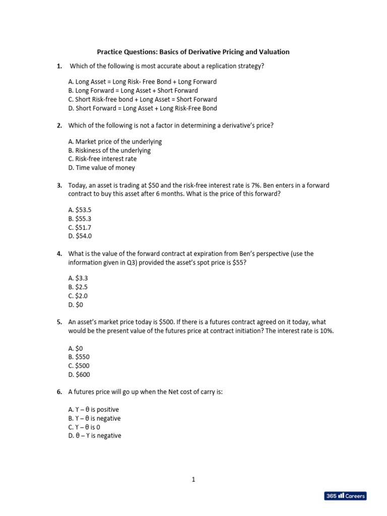 Practice+Questions+-+Derivative+Pricing+and+Valuation | PDF ... Practice+Questions+-+Derivative+Pricing+and+Valuation | PDF ...