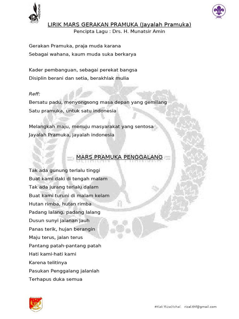 Lirik Mars Gerakan Pramuka - Penggalang | PDF