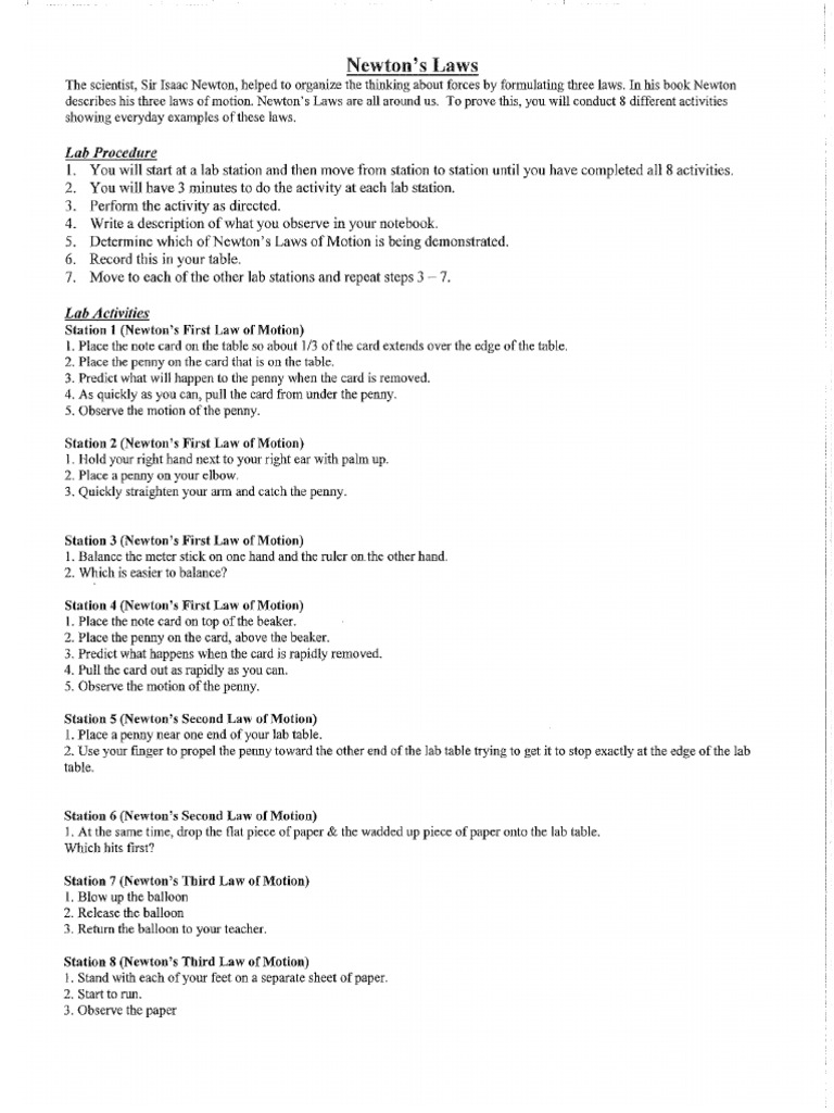 Newtons Laws Lab | PDF