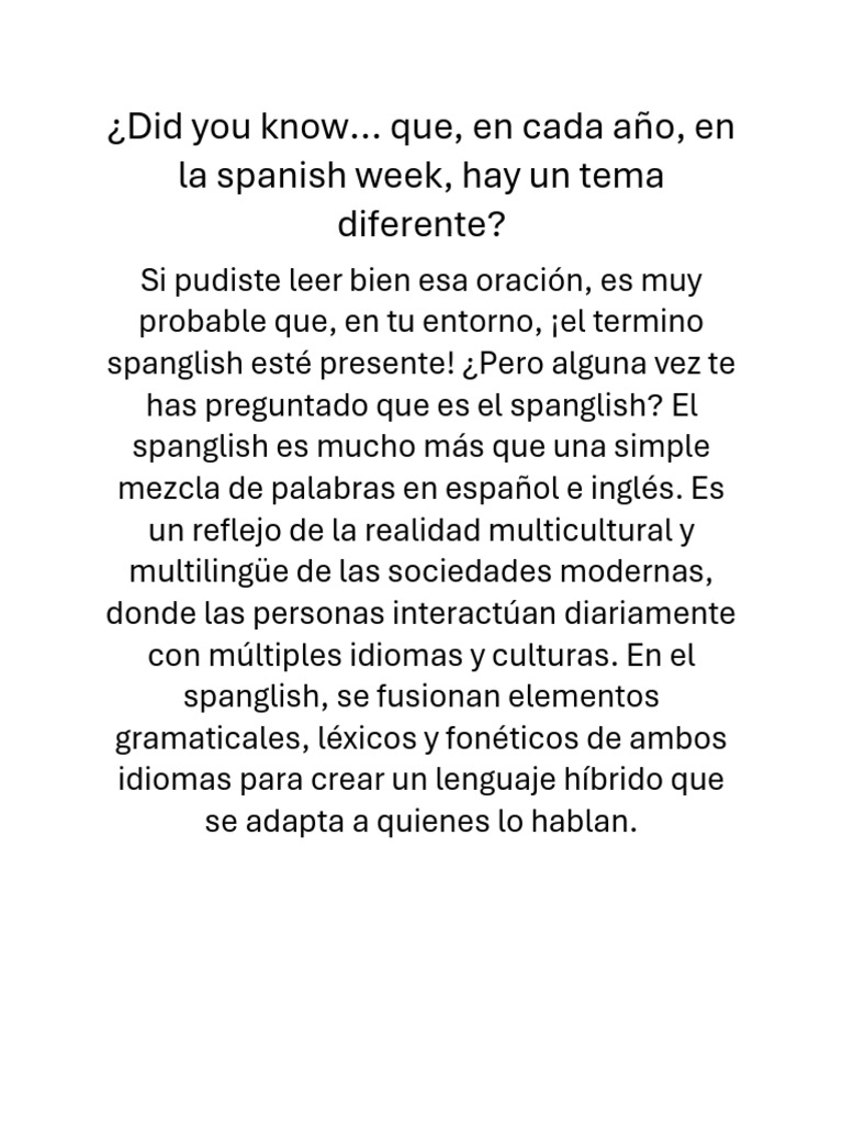 ¿Qué es el Spanglish y su historia? | PDF