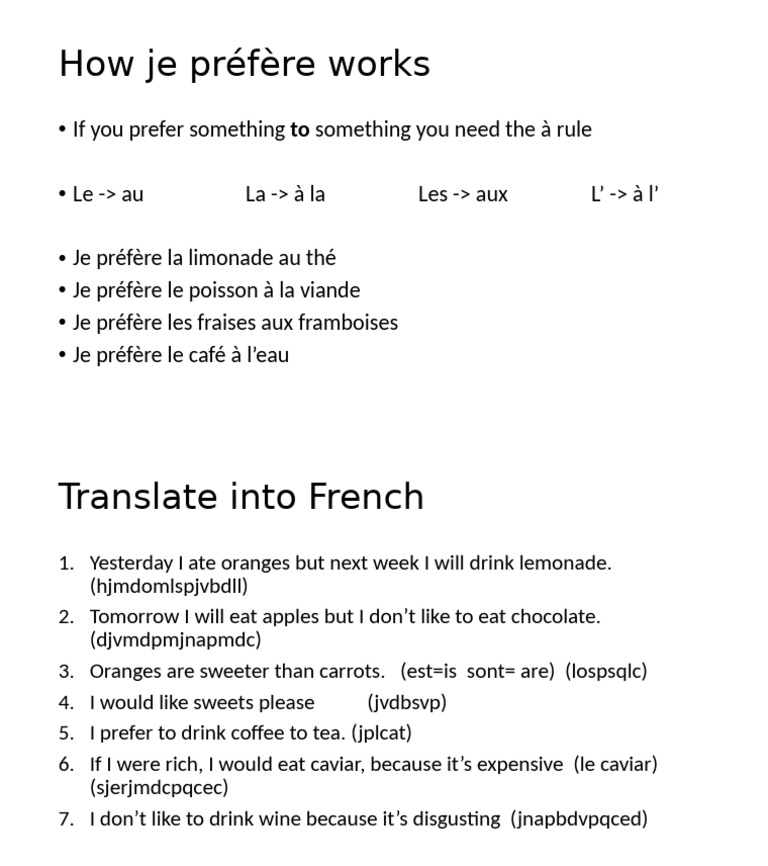 Understanding "Je préfère" in French | PDF