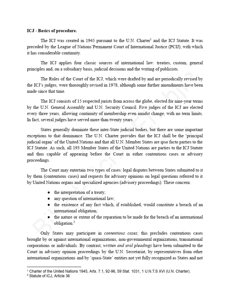 ICJ Basics of Procedure 1 | PDF | Justice | Crime & Violence