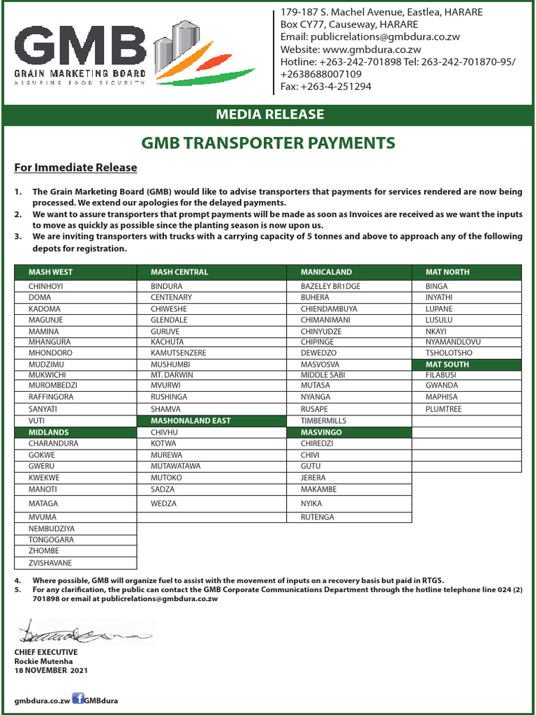 GMB Transporter Payment Update | PDF
