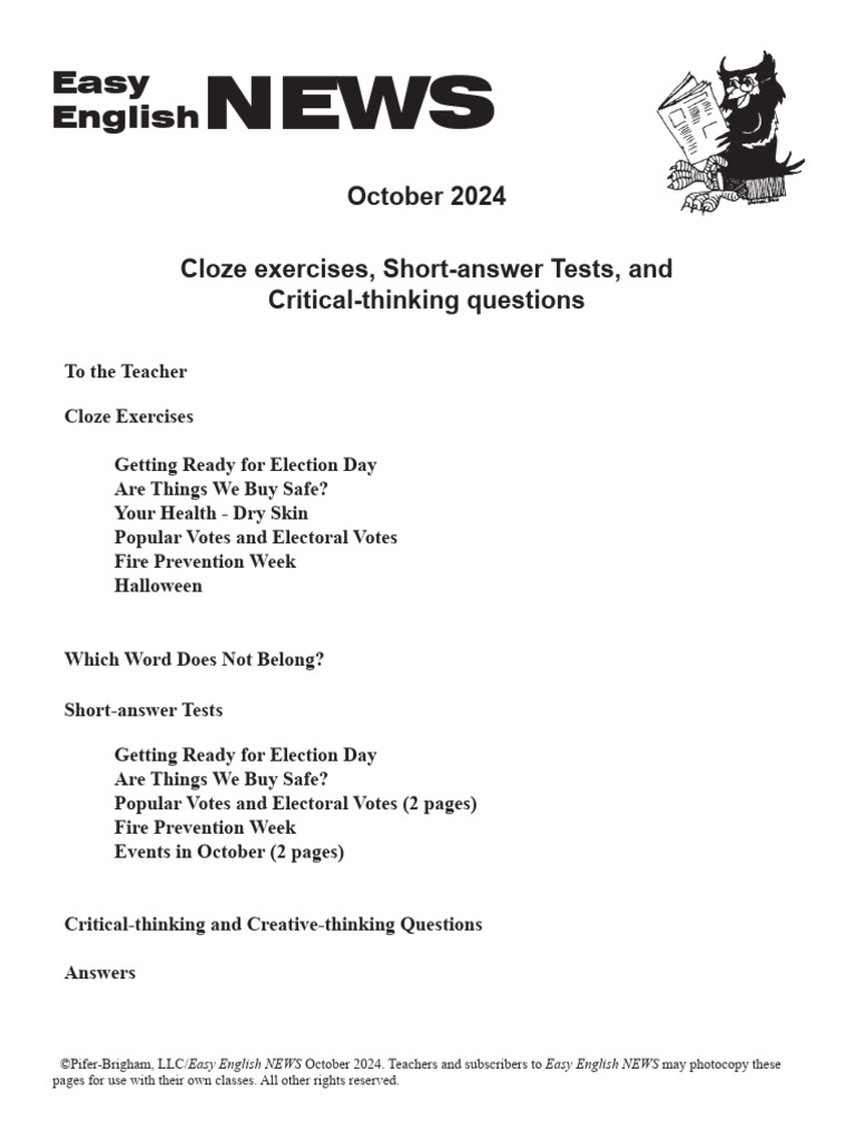 Easy English News Cloze and Quizzes 2024 October | PDF