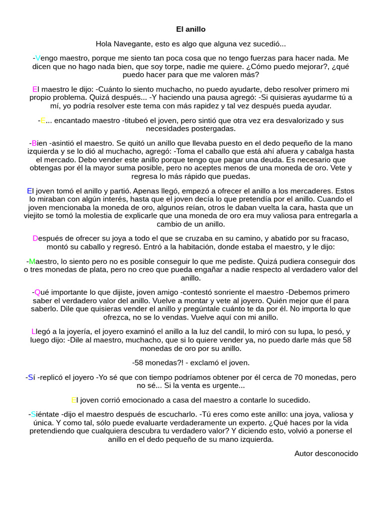 Cuento El Anillo | PDF