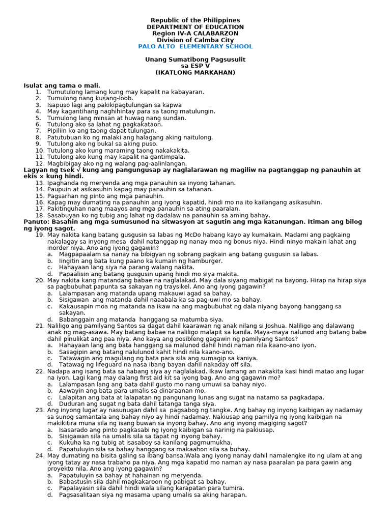 1st Summative Test Esp q3 | PDF