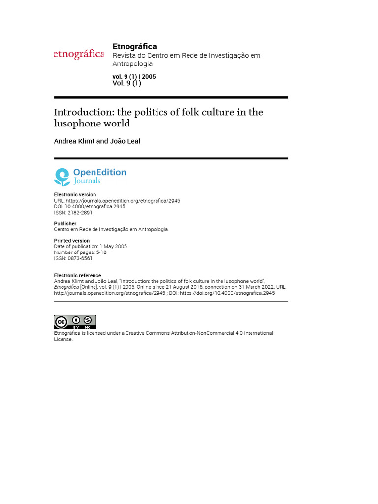 Introduction: The Politics of Folk Culture in The Lusophone World | PDF ...