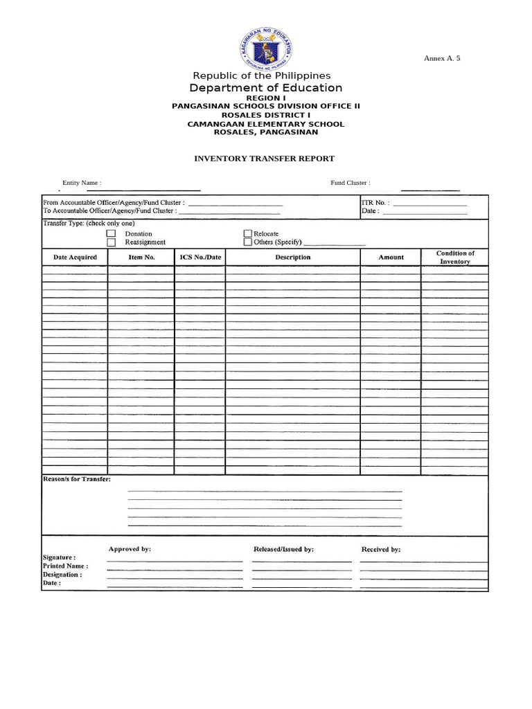 Camangaan Elementary Inventory Report | PDF
