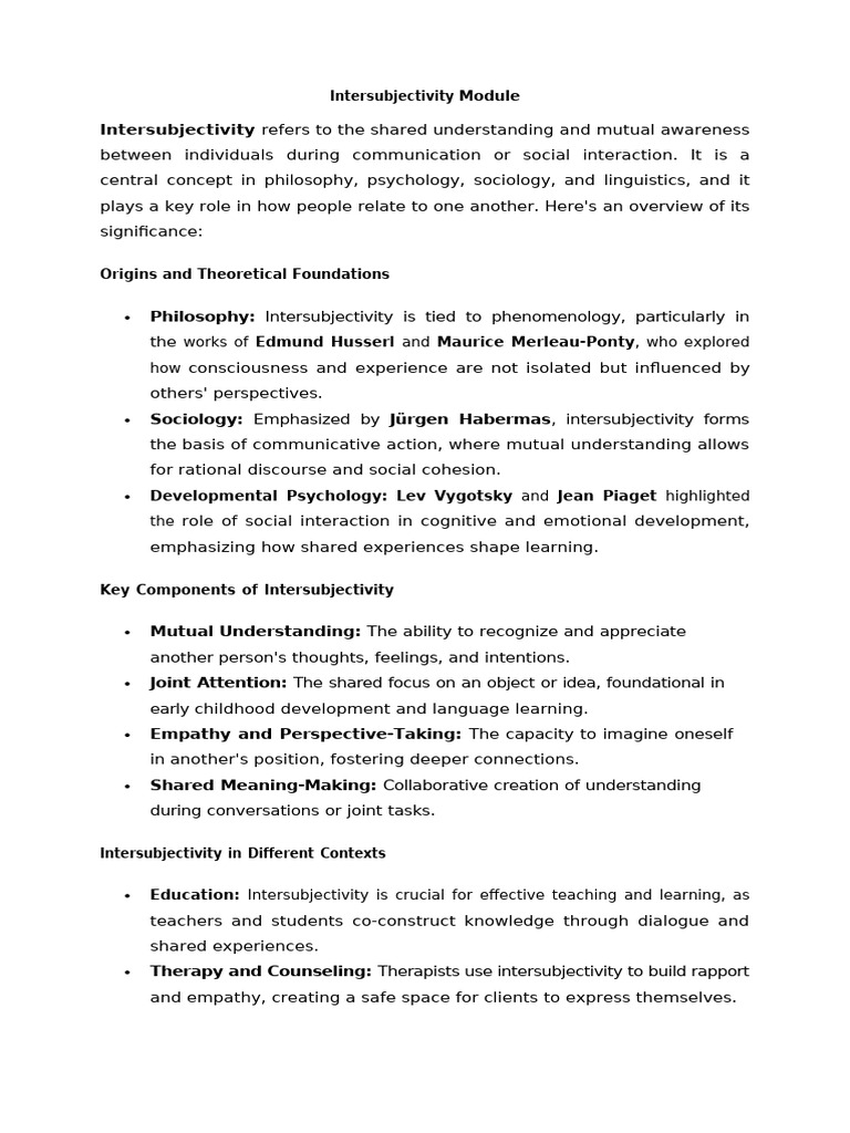 Intersubjectivity-Module | PDF | Psychology | Behavioural Sciences