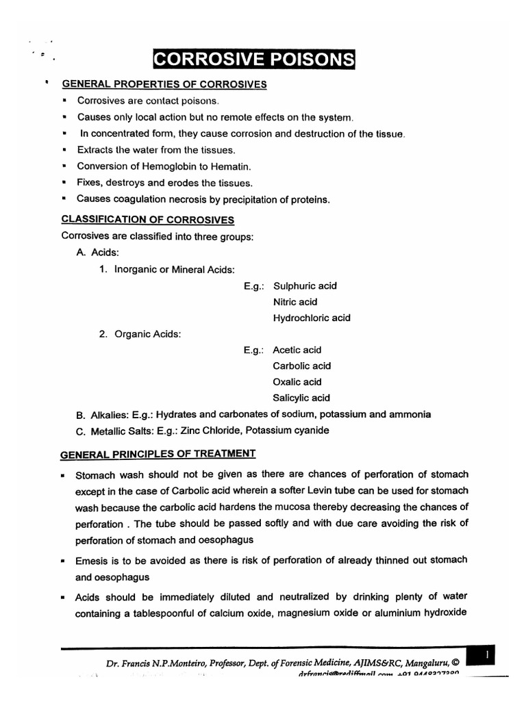 Corrosive Poisons FN-1 | PDF
