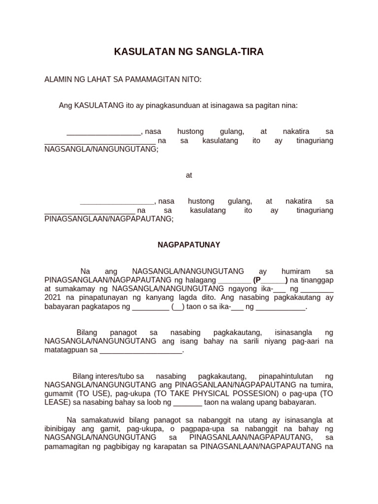Sangla-Tira (Draft Contract) | PDF