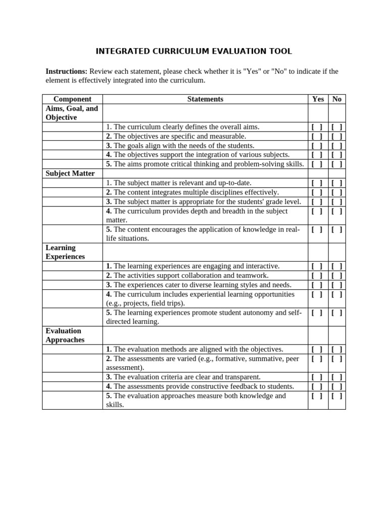 Integrated Curriculum Evaluation Tool | PDF | Educational Assessment ...