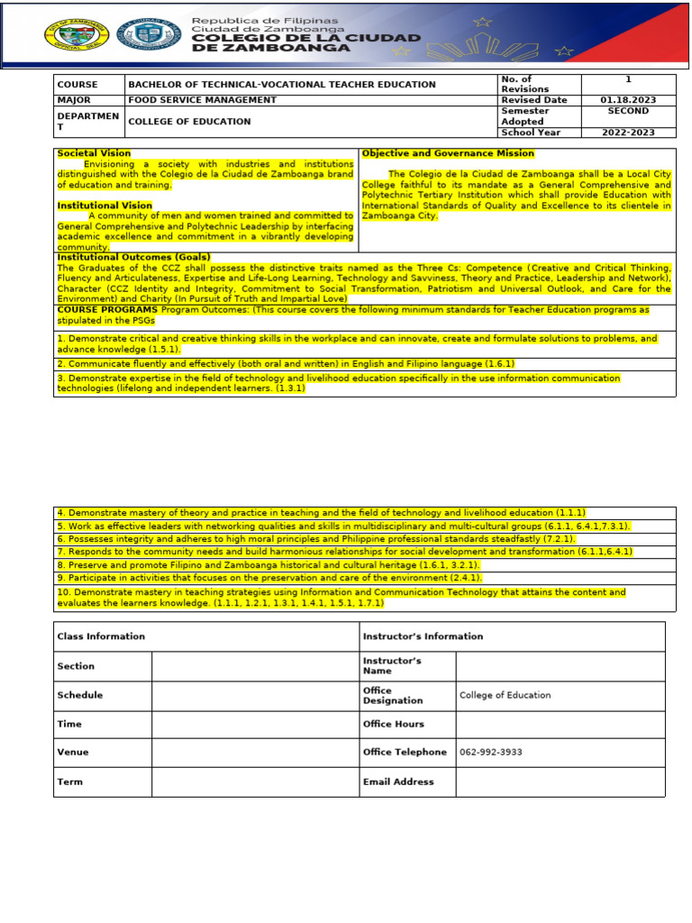 01.18 Course Syllabus Template | PDF | Teachers | Philosophy Of Education