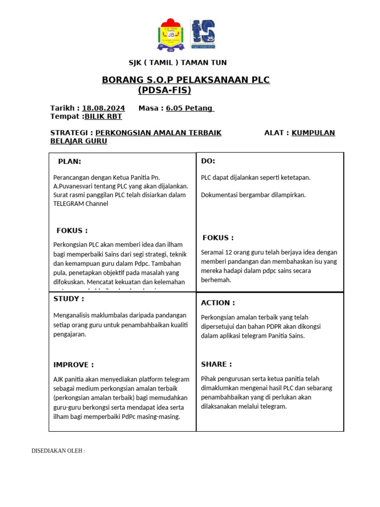 Laporan PLC Sains Kumpulan Belajar Guru | PDF