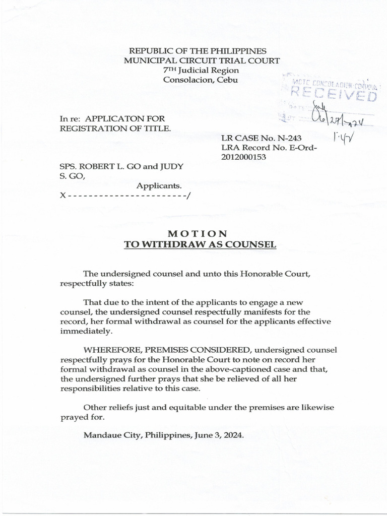 Motion To Withdraw As Counsel 1 | PDF