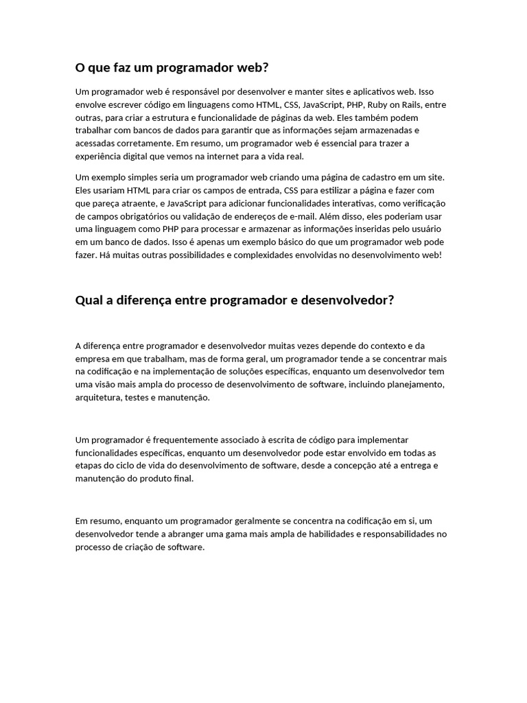 O Que Faz Um Programador Web | PDF